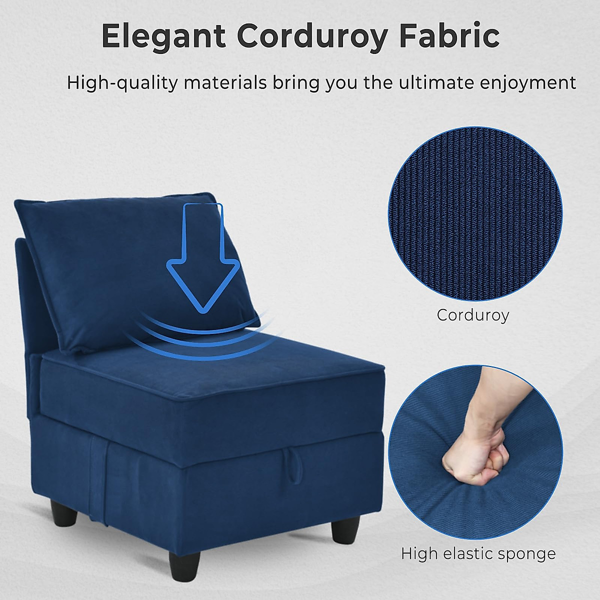 Unovivy 112.6" Modular Sectional Sofa, Convertible U Shaped Module Storage Reversible Ottomans, 6 Seater Corduroy Velvet Couch for Living Room, Blue