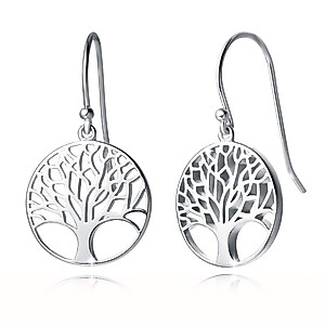 Agvana Sterling Silver Tree of Life Earrings for Women Family Tree Dangle Drop Earrings Anniversary Jewelry Birthday Gifts for Women Mom Lady Wife Lover Grandma Her, Diameter 0.6”