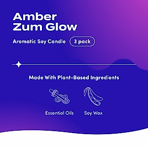 Indigo Wild Zum Glow Amber Candle - Soy Wax Candle with Lead-Free Wick - Relaxing Candles Scented with Essential Oils - Long-Lasting Scented Candles - 30-Hour Burn Time - 7 oz (3 Pack)