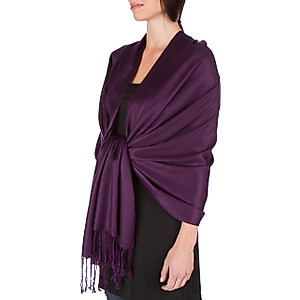 Sakkas Large Soft Silky Pashmina Shawl Wrap Scarf in Solid Colors - Dark Purple