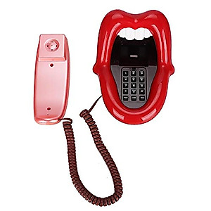 Large Tongue Landline,WX-3203# No Caller ID Red Large Tongue Shape Desktop Telephone Support Number Storage/Dialing Pause/Redial,Fashionable Home Decoration Phone