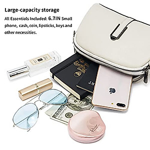 ZOOEASS Genuine Leather Small Crossbody Bags for Women,Ladies Shoulder Bag Purses Multi Pocket Cross Body Purse(Beige)