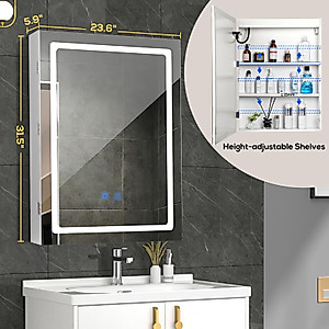 VOWNER Bathroom Medicine Cabinet with LED Lights and Mirror, Wall Mounted Mirror Cabinet with Adjustable Shelf, Defogger, Memory 3-Color Mode, Dimmer, Anti-Fog (Engineered Wood, 24"×32")