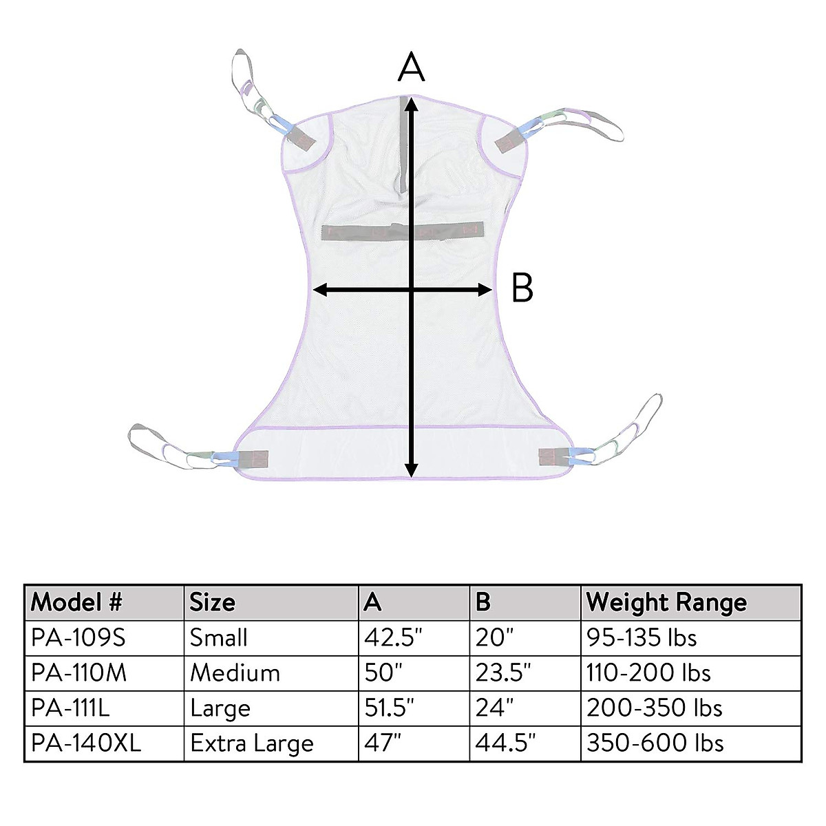 Patient Aid Full Body Mesh Patient Lift Sling (Medium)