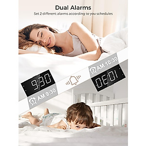 Alarm Clock for Bedroom, 2 Alarms Loud LED Big Display Clock with USB Charging Port, Adjustable Volume, Dimmable, Snooze, Plug in Simple Basic Digital Clock for Deep Sleepers Kids Elderly Home Office