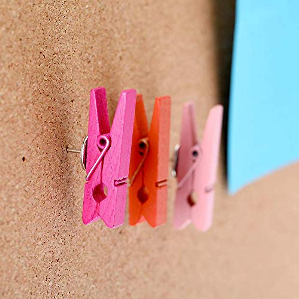Push Pin Clips for Cork Board, 50 Pcs Colorful Push Pins with Wooden Clips Decorative Assorted Colors Thumbtack Pushpins Tacks for Bulletin Board Decorations, Artworks, Notes, Photos, Office and Home
