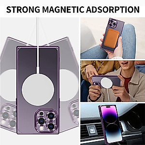 LSL Case for iPhone 14 Pro Max [Compatible with MagSafe] Soft TPU Bumper Anti-Drop Anti-Scratch Shockproof Protective Slim Luxury Plating Clear Magnetic Cover for Women Girls Men - Dark Purple