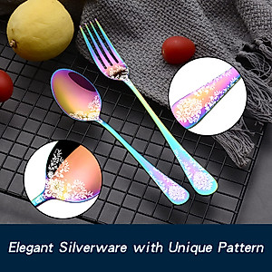 24-Piece Rainbow Spoons and Forks Silverware Set for 12, LaienLife Unique Stainless Steel Flatware Set of Forks Spoons, Modern Utensils Cutlery Service for Home Kitchen Restaurant, Mirror Polished
