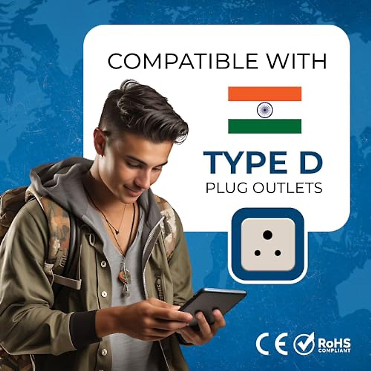 OREI USA to India Plug Adapter - Type D Plug Adapter - 2 in 1 - CE Certified - RoHS Compliant - Beige (DB-10)