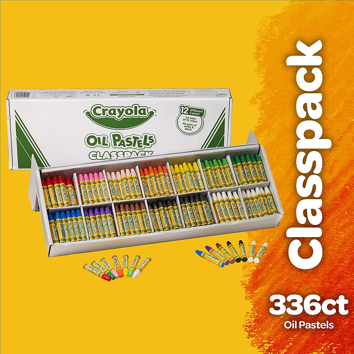 Crayola Oil Pastels Classpack (336ct), 12 Brilliant Opaque Colors, Kids Arts & Crafts, School Supplies for Classrooms, 4+