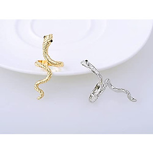 WLL Retro Personalized Snake Adjustable Open Rings Punk Gothic Snake Finger Ring for Women Simple Charm Animal Jewelry(D:Textured gold)