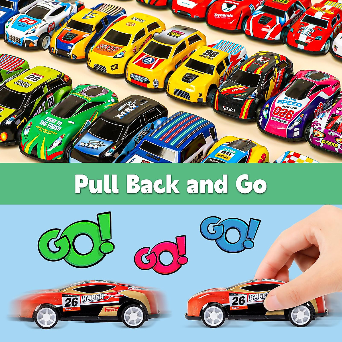 AZEN 30 Pcs Pull Back Cars Party Favors for Kids 4-8 8-12, Mini Vehicles Toy Bulk, Party Favor Race Cars Toys, Goodie Bag Stuffers for Birthday Party