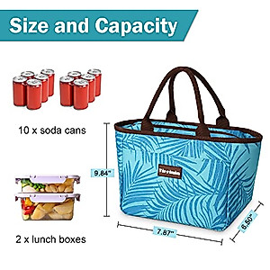 Tirrinia Lunch Bags for Women Men, Cute Insulated Lunch Tote Bag for Women, Fashionable Leakproof Lunch Box for Adult, Reusable Large Cooler Lunch Bag for Working/Picnic - Blue Leaf