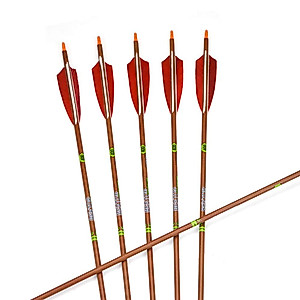 SHARROW 6/12pcs Archery Pure Carbon Arrows 30 inch Hunting Target Arrow 400 Spine Wood Grain Arrow Shaft GPI 7.5 with Turkey Feathers Arrow Quiver for Compound Bow Recurve Bow (Arrows+Quiver, 12pcs)