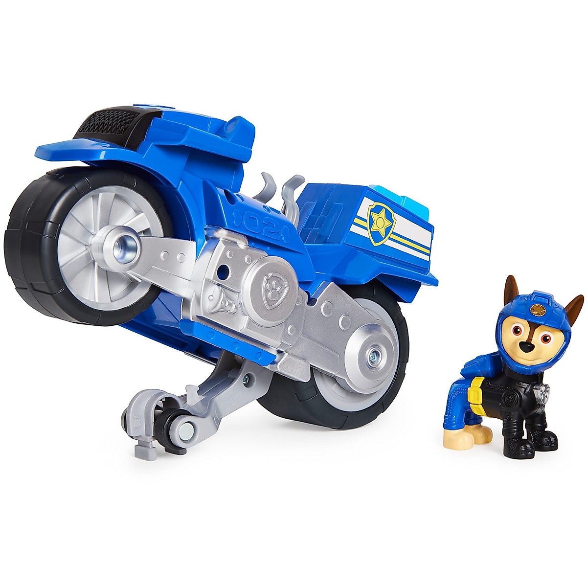 Paw Patrol, Moto Pups Chase’s Deluxe Pull Back Motorcycle Vehicle with Wheelie Feature and Figure