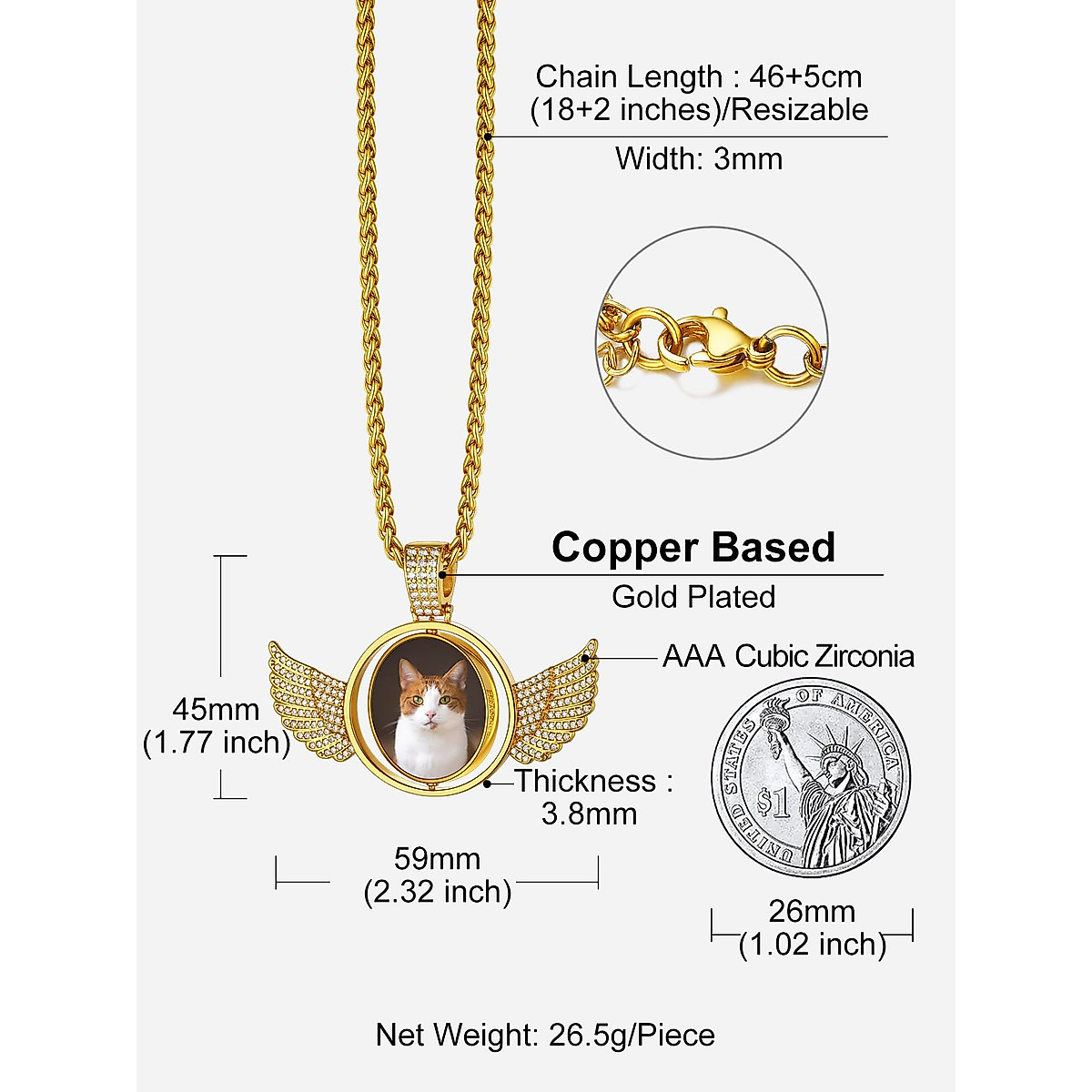 Richsteel Personalized Photo Picture Pendant Necklace Gold Plated Image Print Custom Jewelry