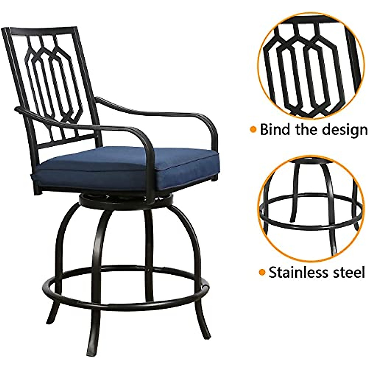 Ulax Furniture Outdoor 2-Piece Counter Height Swivel Bar Stools High Patio Dining Chair Set (Navy)