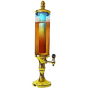 Drink Tower Dispenser with Ice Tube and LED Light - 3.2 Qt./3 L, Margarita Mimosa Tower Drink Dispenser with Tap, Freeze Tube Keep Beverages Cold, Perfect for Party Bar Gameday(Gold)