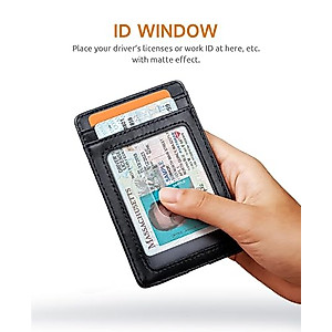 Buffway Mens Slim Wallet, Minimalist Thin Front Pocket Leather Credit Card Holder with RFID Blocking for Work Travel - Seattle Black