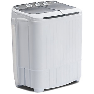 TABU 17.6Ibs Portable Washing Machine, Compact Washer Machine, Mini Washing Machine, Twin Tub Washer and Spiner, Ideal for Dorms, Apartments, RVs, Camping etc (White & Grey)