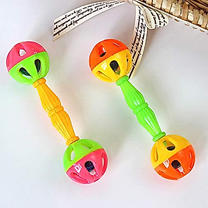 SONGBIRDTH Parrot Chew Toys - Pet Bird Parrot Hollow Double-Head Bell Ball Rattle Bite Chew Interactive Toy for Medium and Small Parrot Random Color