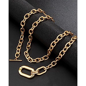 MJartoria Gold Layered Necklaces for Women Trendy Retro OT Buckle Pendant Necklace Chunky Link Paper Clip Chain Pendant Necklaces for Jewelry Birthday Gifts