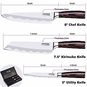 Professional Chef Knife Set High Carbon Stainless Steel Sharp Kitchen Knife Set 3 PCS, Japanese Cooking Knife with Sheath, Knives Set for Kitchen with Ergonomic Wood Handle and Gift Box