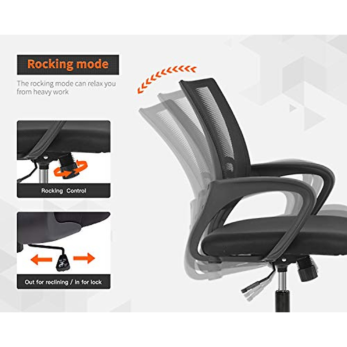 OffiClever Mid Back Mesh Computer Swivel Desk Task Ergonomic Executive with Armrests, Black