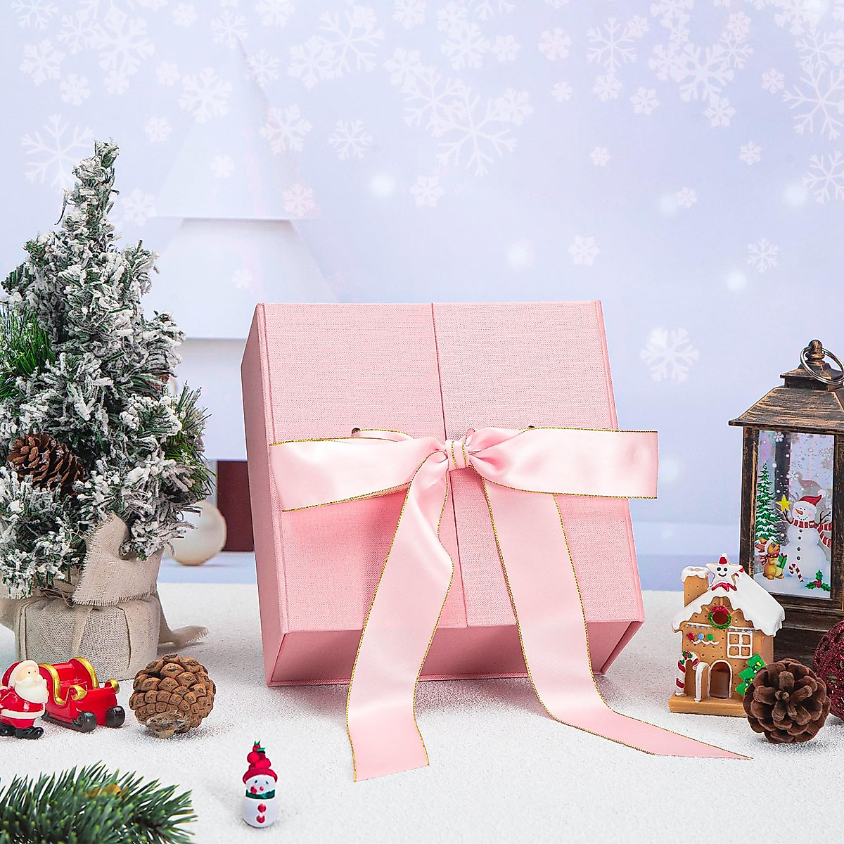 JOHOUSE Pink Gift Box, 8inch Large Gift Box with Lid Ribbon Square Gift Box for Wedding Birthday Anniversary Valentine's Day Baby Shower