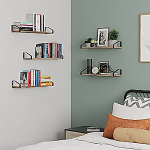 Wallniture Braga 24" Floating Shelves, Bookshelf Wall Decor Living Room Bathroom Shelves Over Toilet, Bedroom Kitchen Organization, Burnt Finish Set of 5