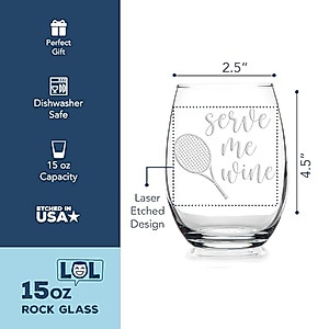 Serve Me Wine Tennis Stemless Wine Glass - Tennis Gift, Tennis Wine Glass, Tennis Player Gift, Tennis Coach Gift, Tennis Mom, Tennis Team Gift