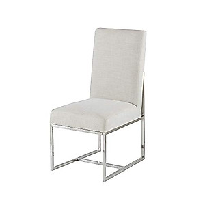 Madison Park Junn Dining Chairs - High Back, Soft Modern Luxe Accent Furniture, Sturdy Chrome Metal Legs Kitchen-Stool, All Cushion Deep Seating, 19"W x 26"D x 40"H, Natural