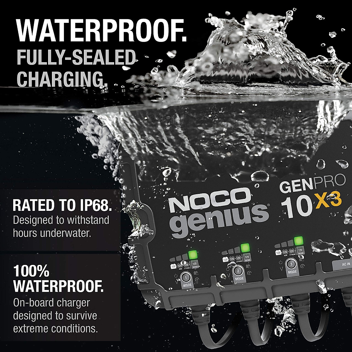 NOCO Genius GENPRO10X3, 3-Bank, 30A (10A/Bank) Smart Marine Battery Charger, 12V Waterproof Onboard Boat Charger, Battery Maintainer and Desulfator for AGM, Lithium (LiFePO4) and Deep-Cycle Batteries