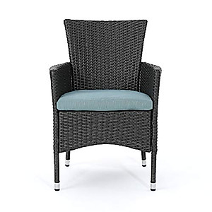 Christopher Knight Home Malta Outdoor Wicker Dining Chairs with Water Resistant Cushions, 2-Pcs Set, Grey / Teal Cushion