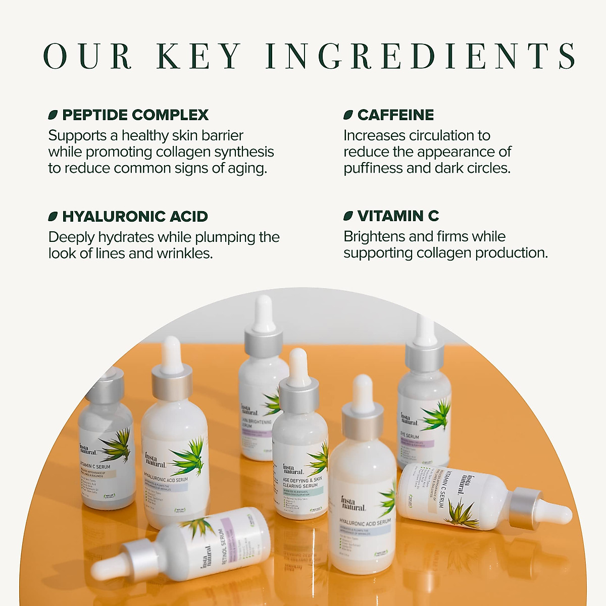 InstaNatural Eye Serum, Brightens, Minimizes the Appearance of Fine Lines, Eye Puffiness and Dark Circles, with Vitamin C, Caffeine and Hyaluronic Acid, 1 Fl Oz