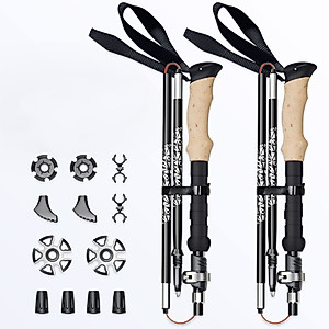 Luxtude Trekking Poles Hiking Poles, Collapsible Folding Hiking Sticks, Ultra Lightweight Aluminum 7075 Walking Sticks for Women and Men, Adjustable Hiking Stick with Aluminum Flip-Lock (2 Pack)