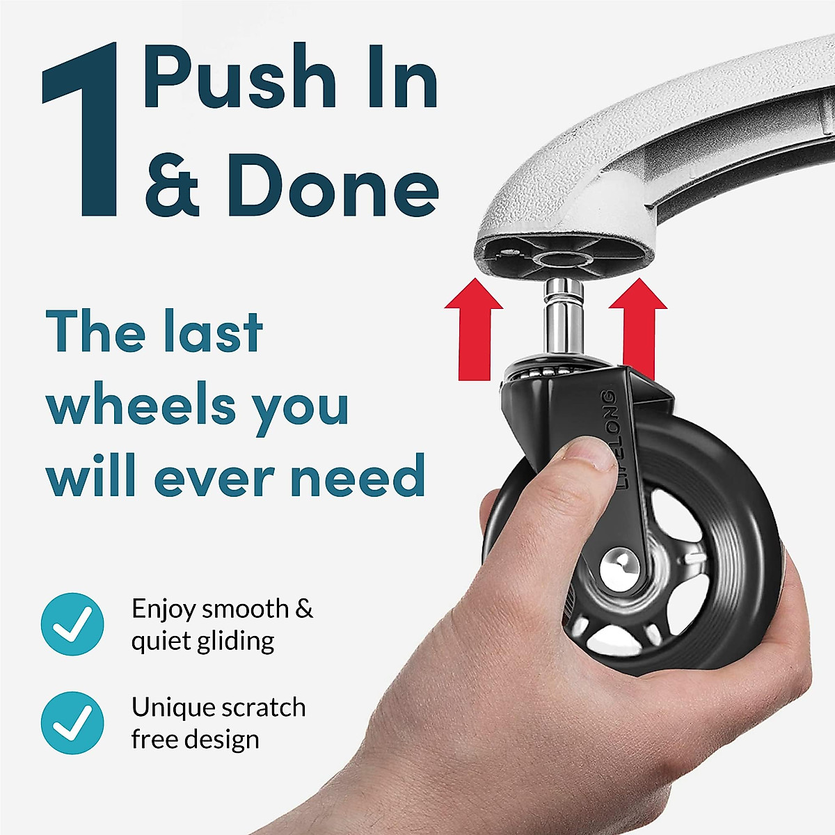 Office Chair Wheels Replacement Rubber Chair casters for Hardwood Floors and Carpet, Set of 5, Heavy Duty Office Chair Desk casters for Chairs to Replace Office Chair mats - Universal fit (Black)