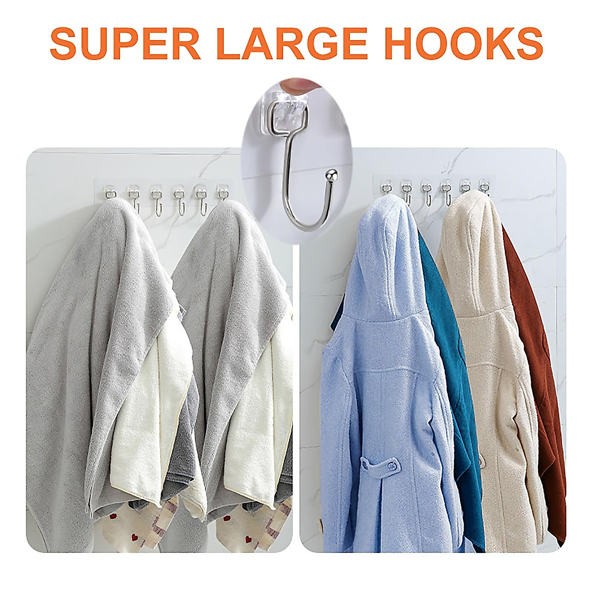 Venupple Adhesive Coat Rack with 6 Hooks, 4 Packs Heavy Duty Wall Hook for Hanging Coat Hat Towel Purse Robes Keys Mudroom Bathroom Entryway, Coat Hooks