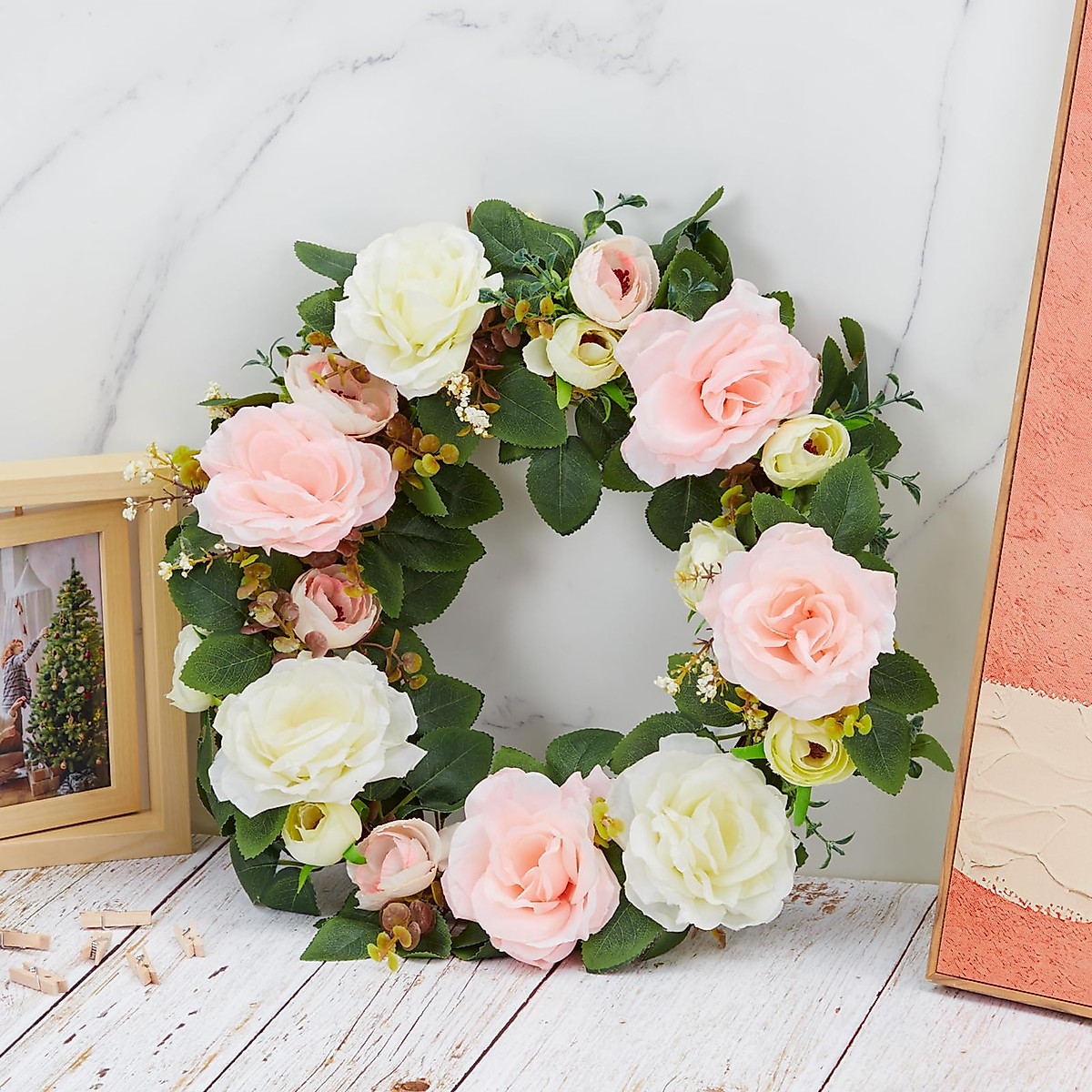 Adeeing Artificial Flower Swag 22-Inch Rose Peony Swag Arch Wreath Centerpiece for Wedding Home Room Garden Lintel Decoration,Pink Peonies