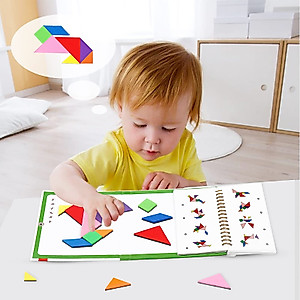USATDD Travel Tangram Puzzle With 2 Set, Magnetic Pattern Blocks Road Trip Games Educational Jigsaw Challenge Books For Kid Adult Brain Teasers With 368 Solution Montessori Travel Toys For Kids In Car