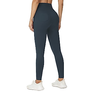 THE GYM PEOPLE Women's Casual Yoga Leggings High Waisted Tummy Control Workout Pants with 4 Pockets Charcoal Grey