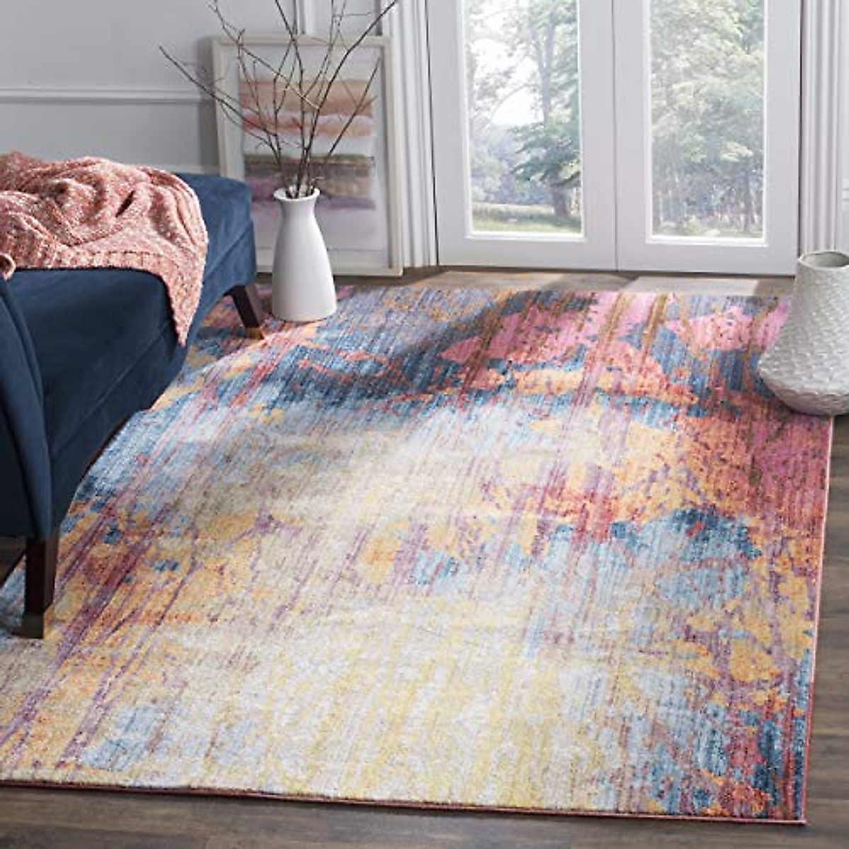 SAFAVIEH Bristol Collection 6' x 9' Blue / Rust BTL354F Boho Modern Abstract Area Rug