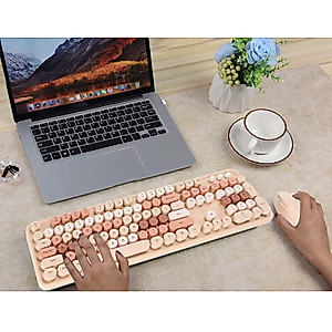 Wireless Keyboard and Mouse Combo,104 Keys Ergonomic Cute Desktop Game Keyboard and Mouse Sets for Girls for Home Office Work Gaming,Valentine's Birthday Gift (Milk Tea)