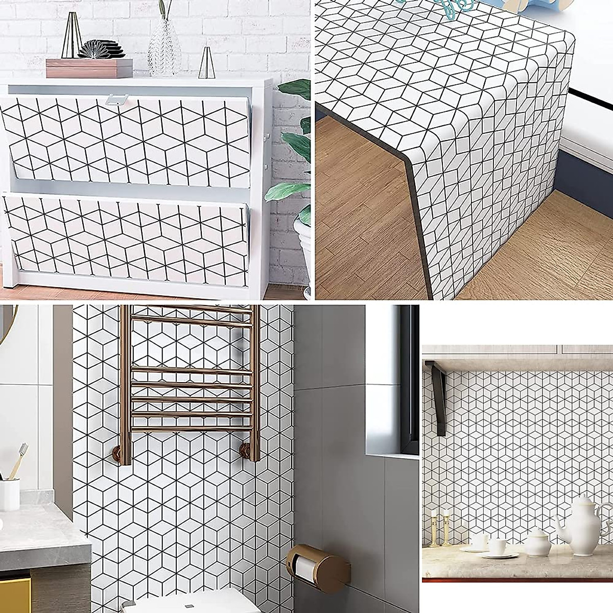 Yifasy Shelf Liner Black Cube Self-Adhesive Drawer Paper Furniture Protector Redo L Shaped Desk 118x17.7 Inch