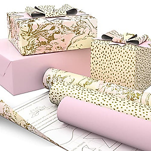 Hallmark Pastel Wrapping Paper Bundle with Cutlines on Reverse (6 Rolls: 130 Square Feet Total) Pink, Gold, Blue for Birthdays, Weddings, Bridal Showers, Baby Showers and More