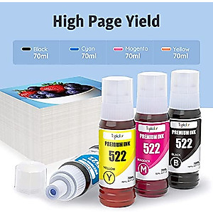 Topkolor Compatible Ink Bottle for 522 T522 Refill Ink for ET-2720 ET-2800 ET-2803 ET-2710 ET-4700 ET-4800 ET-1110 Printer, 4-Bottle
