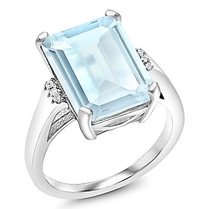 Gem Stone King 9.42 Ct Emerald Cut Sky Blue Topaz 925 Sterling Silver Ring (Size 5)