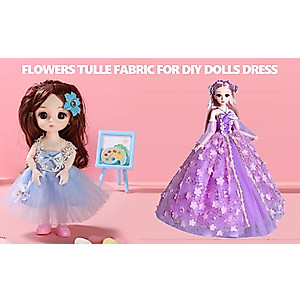 Flowers Tulle Rolls Printed Mesh Fabric Supplies Tulle Daisy Flower Sewing Crafting Fabric Gift Ribbon Mesh Lace Rolls(Light Blue)