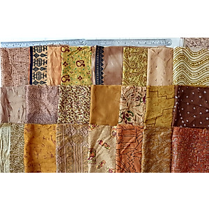 VINTAGEFABULOZ 15 Pcs 12"*20" Vintage Silk Sari Brown Fabric Scrap Remnant's for Journal Scrapbook Craft Project Jewelry Applique DIY Gift Wrap