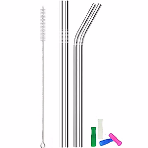 Metal Stainless Steel Straws, 4pcs 12" Ultra Long Reusable Metal Drinking Straws with Cleaning Brush and Silicone Tips for Tall Tumblers